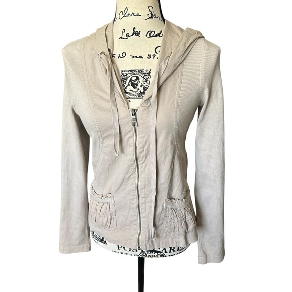XCVI | Jackets & Coats | Xcvi Zip Front Tan Hoodie Lightwt Jacket Sz ...